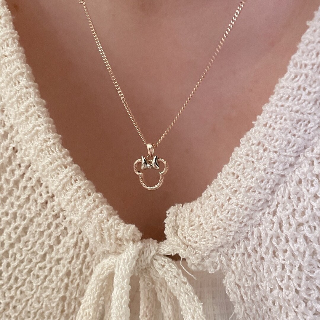 14K Solid Gold Mickey Mouse Necklace Pendant Minimalist Mouse Charm ...