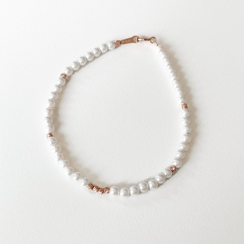 14K Solid Gold Crystal Pearl Bracelet Beed Bracelets Daily Light Weight ...