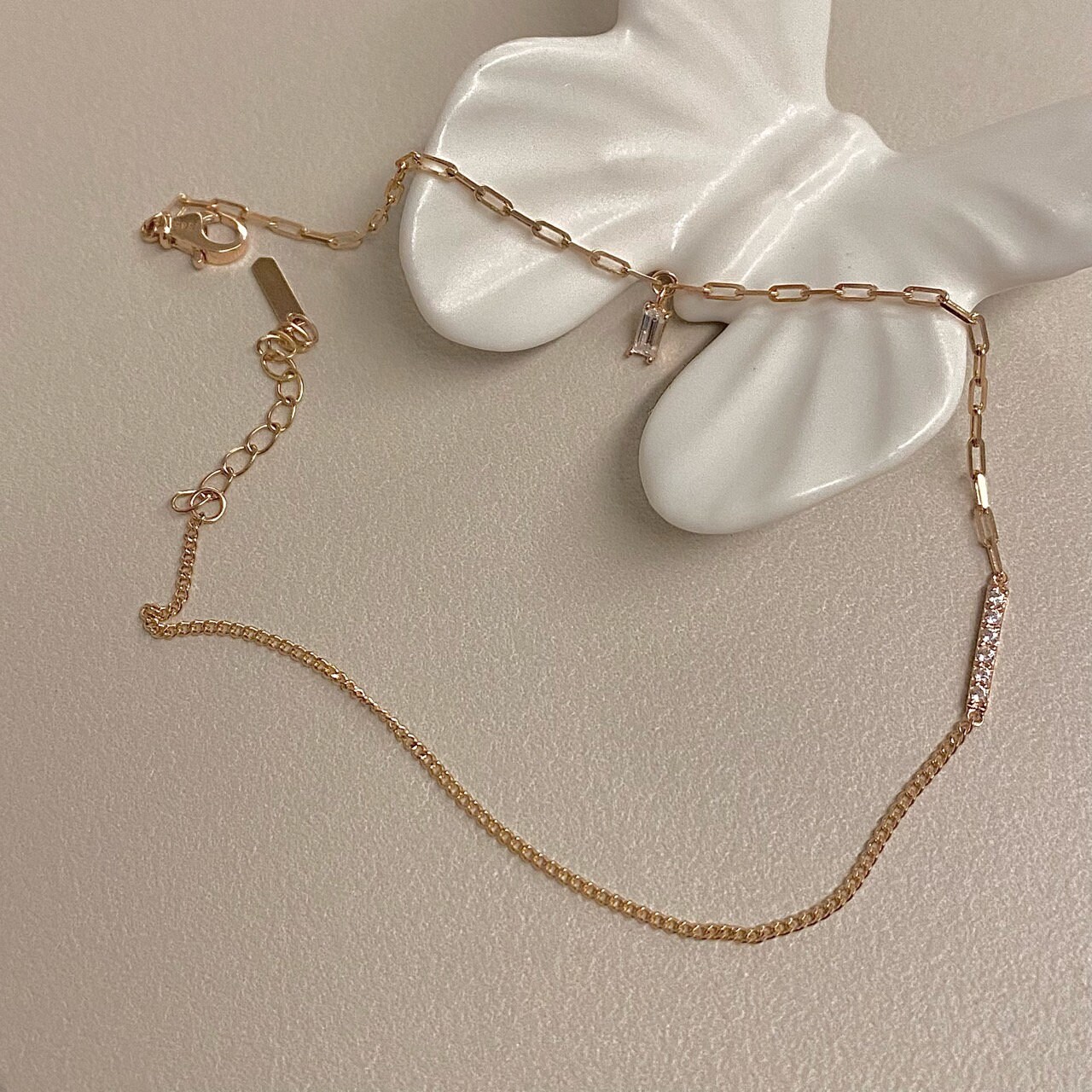 14K Solid Gold Rectangle Charm Chain Anklet Gold Chain Dangle Ankle ...