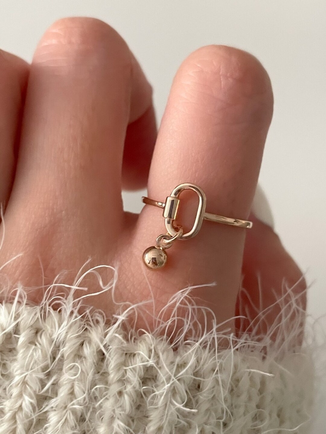 14K Solid Gold Ball Charm Ring Minimalist Dangle Ring Daily Ring Free ...