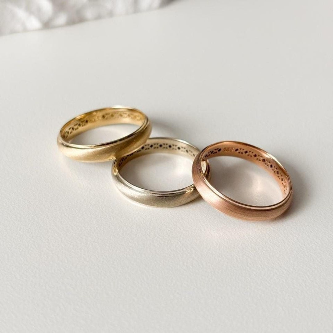 14K Solid Gold Brushed Satin Finished Band Gold Matt Finish Plain Ring ...