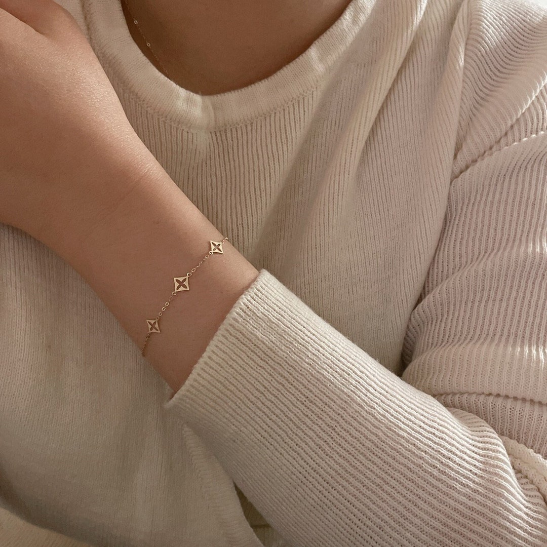 14K Solid Gold Bracelets Rhombus Chain Bracelet Minimalist Bracelet ...