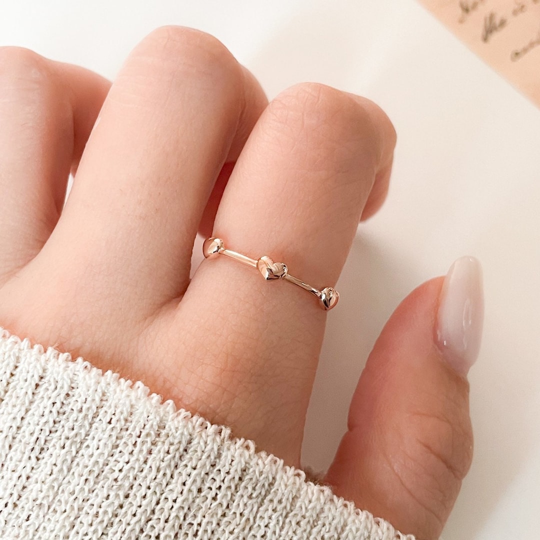 14K Solid Gold Promise Heart Ring Minimalist Slim Heart Ring Simple ...