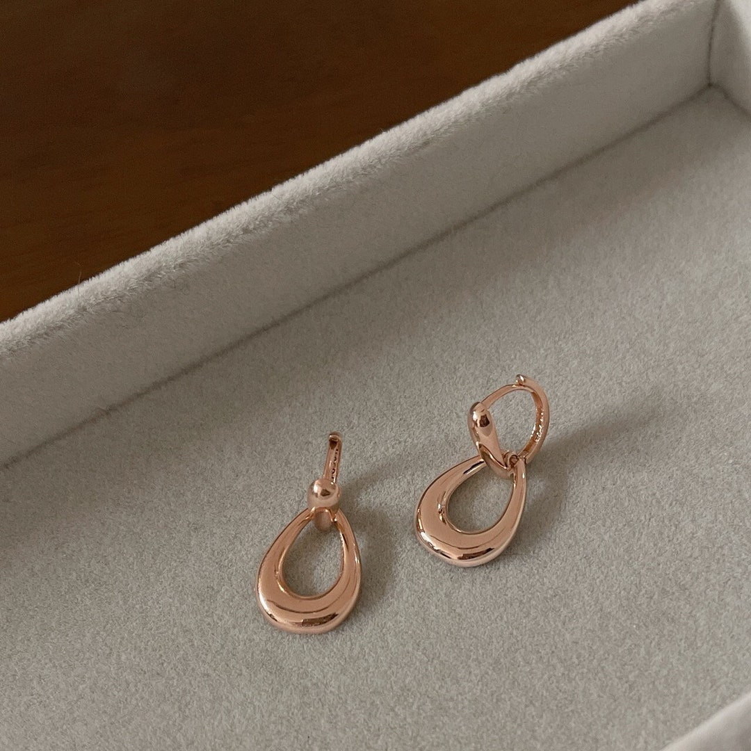 Double Circle Drop Earrings 14K Solid Gold Earrings Real Gold Round ...