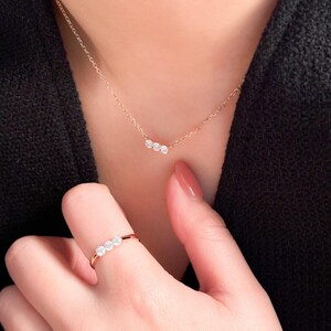 14K Solid Gold Three Stone CZ Necklace Simple Necklace Dainty Necklace ...