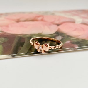 14K Solid Gold Bow Ring Minimalist Rings Classic Little Bow Ring Work Simple Ribbon Ring Daily ...