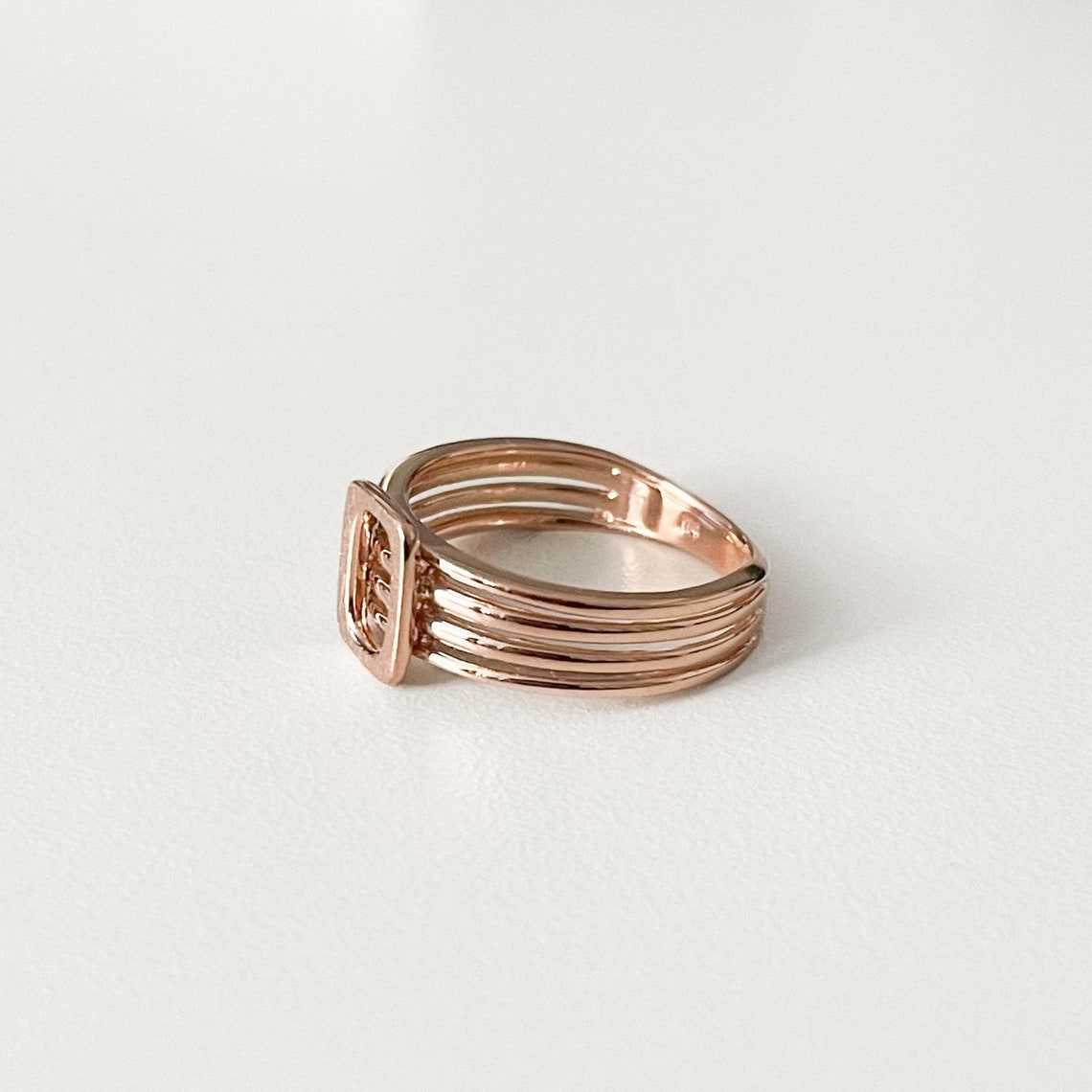 14K Solid Gold Chunky Triplet Row Ring Rectangular Unique Design Ring ...