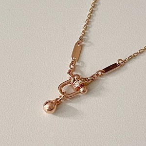 14K Solid Gold Shackle Chain Necklace Ball Dangle Charm Necklace Choker ...
