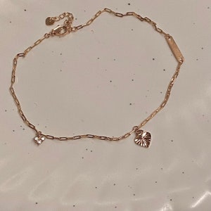 14K Solid Gold Heart Charm Anklet Gold Chain Anklet Heart Chain ...