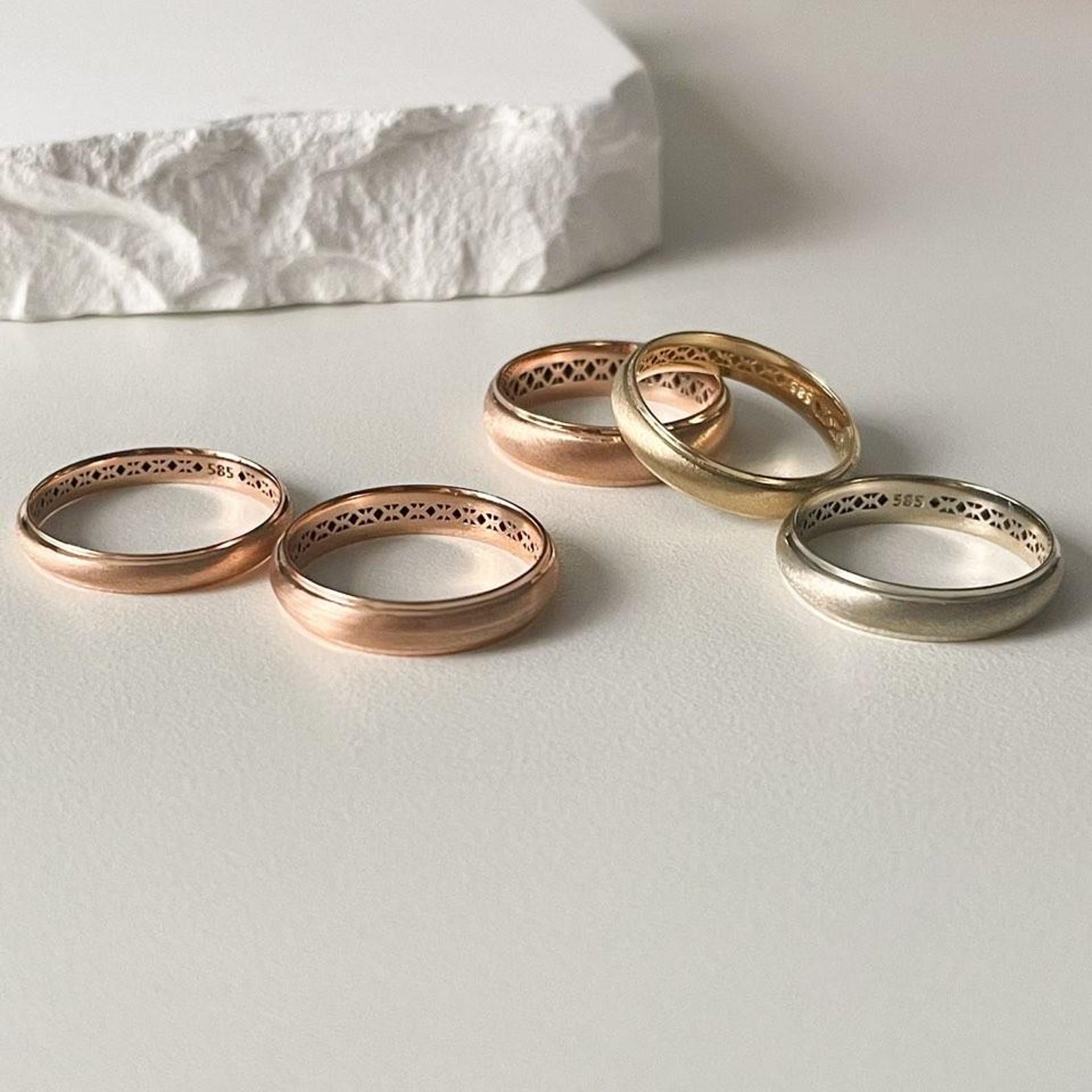 14K Solid Gold Brushed Satin Finished Band Gold Matt Finish Plain Ring ...
