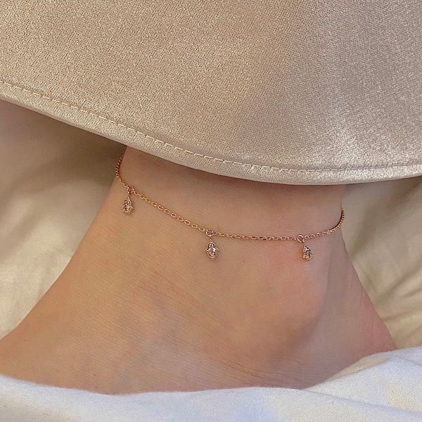 Solid Gold Ankle Bracelet Station - Etsy