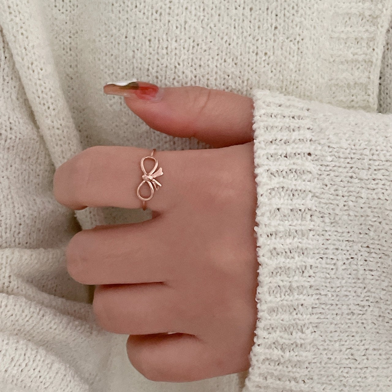 14K Solid Gold Bow Ring Minimalist Rings Classic Little Bow Ring Work ...