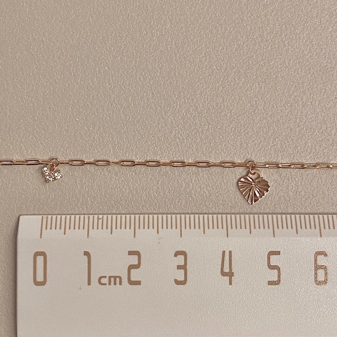 14K Solid Gold Heart Charm Anklet Gold Chain Anklet Heart Chain ...