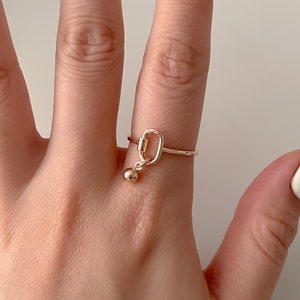 14K Solid Gold Ball Charm Ring Minimalist Dangle Ring Daily Ring Free ...