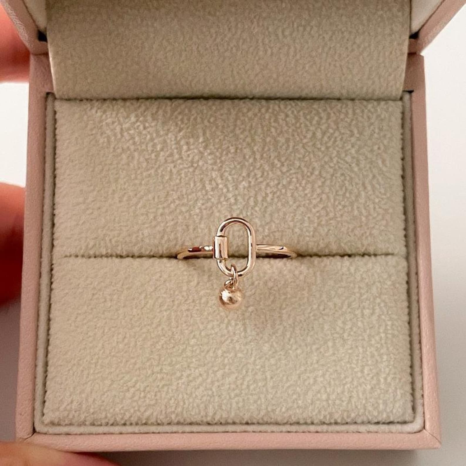 14K Solid Gold Ball Charm Ring Minimalist Dangle Ring Daily Ring Free ...