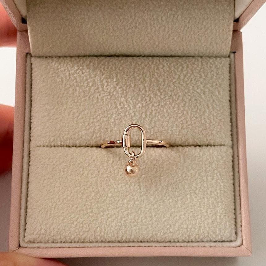 14K Solid Gold Ball Charm Ring Minimalist Dangle Ring Daily Ring Free ...