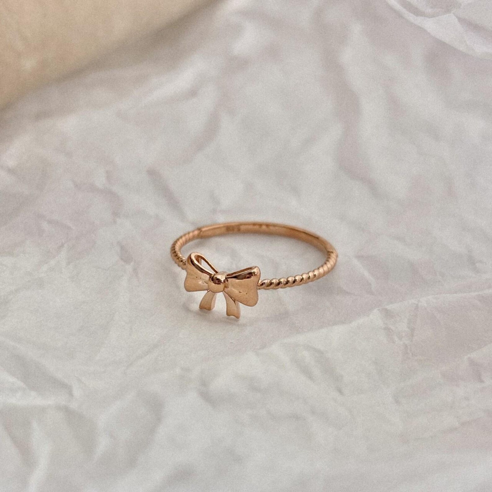 14K Solid Gold Ribbon Bow Ring Minimalist Rings Delicate Simple Ring ...