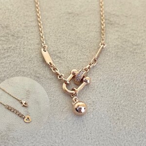 14K Solid Gold Shackle Chain Necklace Ball Dangle Charm Necklace Choker ...