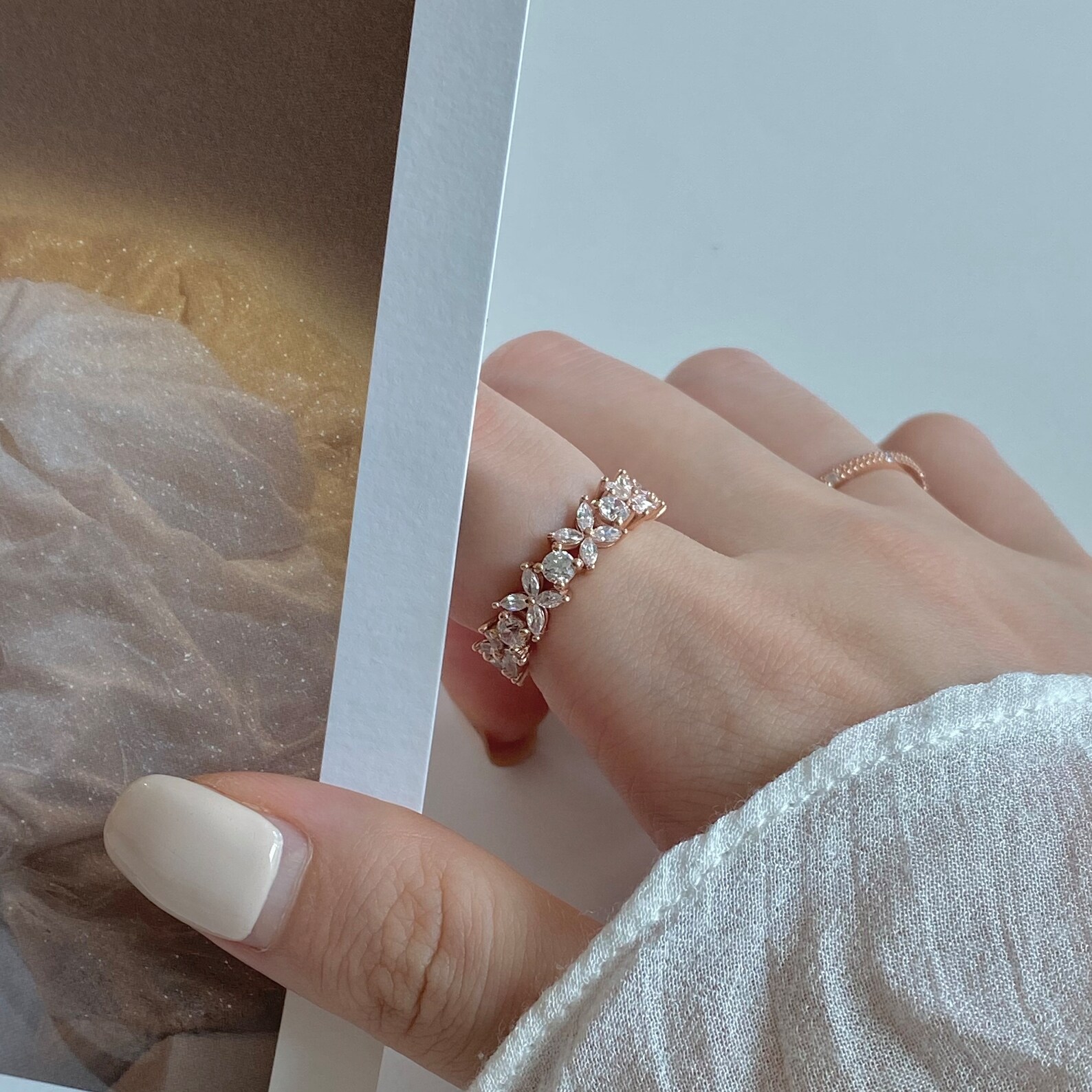 14K Solid Flower Cluster Ring Dainty Flower Promise Ring Floral ...
