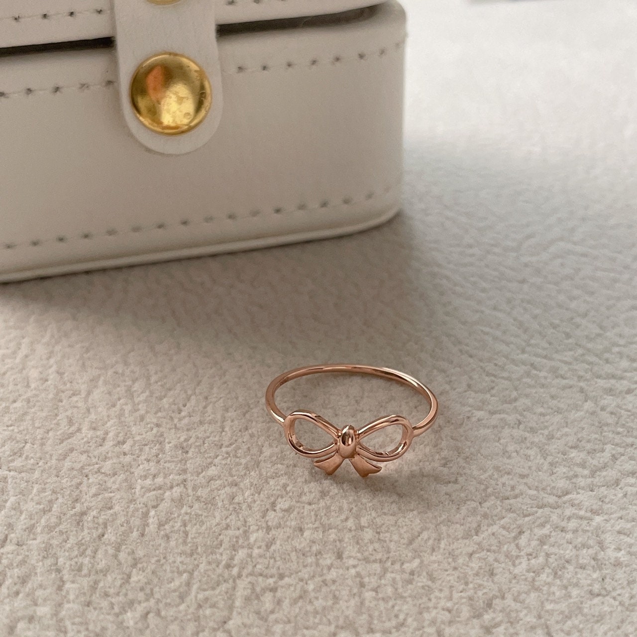 14K Solid Gold Bow Ring Minimalist Rings Classic Little Bow Ring ...