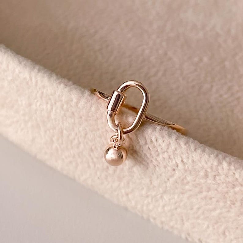 14K Solid Gold Ball Charm Ring Minimalist Dangle Ring Daily Ring Free ...