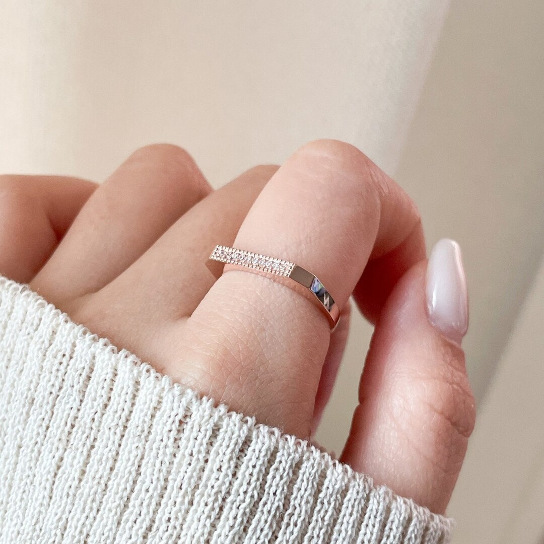 14K Solid Gold Square Ring Stacking Ring Stacking Ring Minimalist ...
