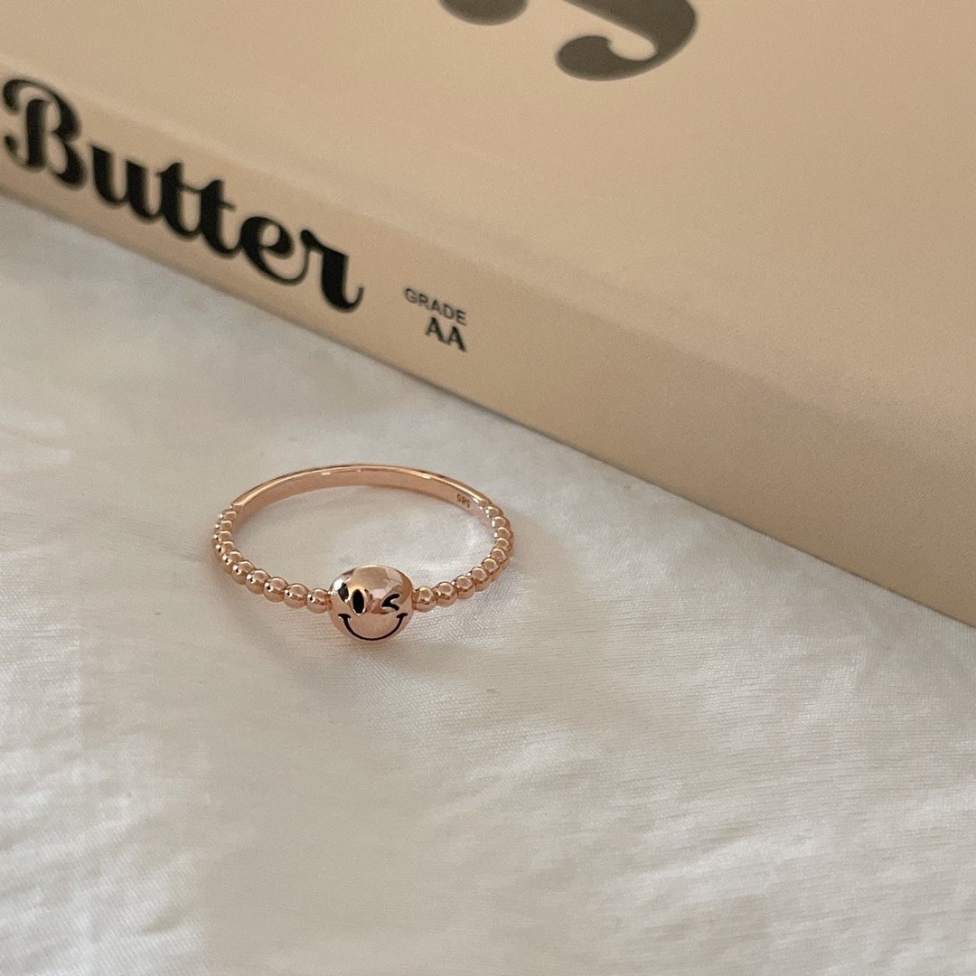 14k Real Solid Gold Happy Face Ring Smiley Face Ring Gold Dainty Face ...