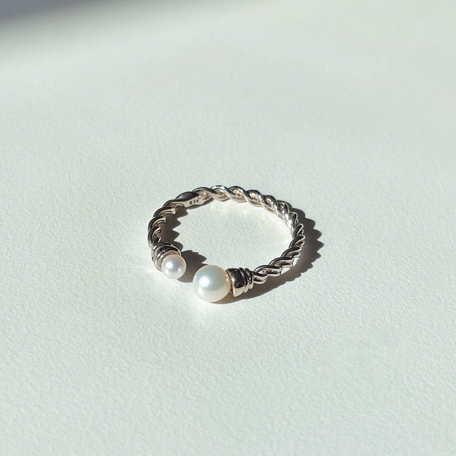 14K Solid Gold Pearl Open Ring Gemstone Vintage Twist Ring Old Money ...