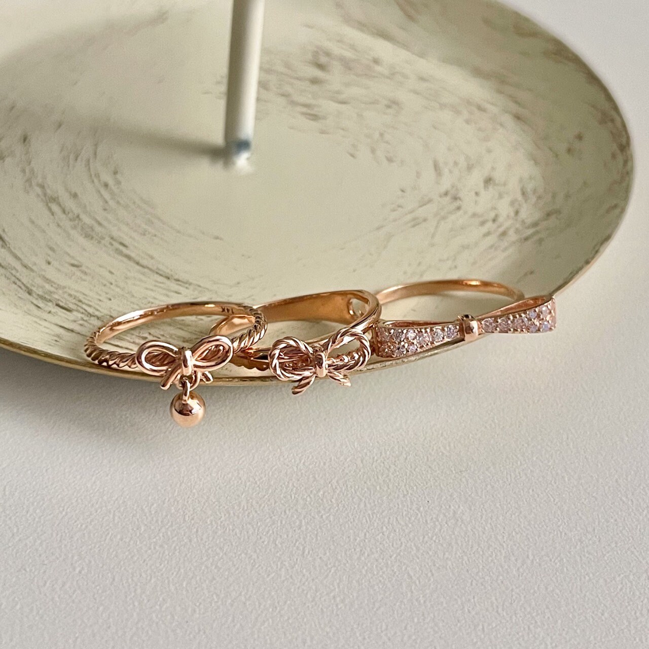 14K Solid Gold Double Layer Bow Ring Minimalist Rings Delicate Ribbon ...