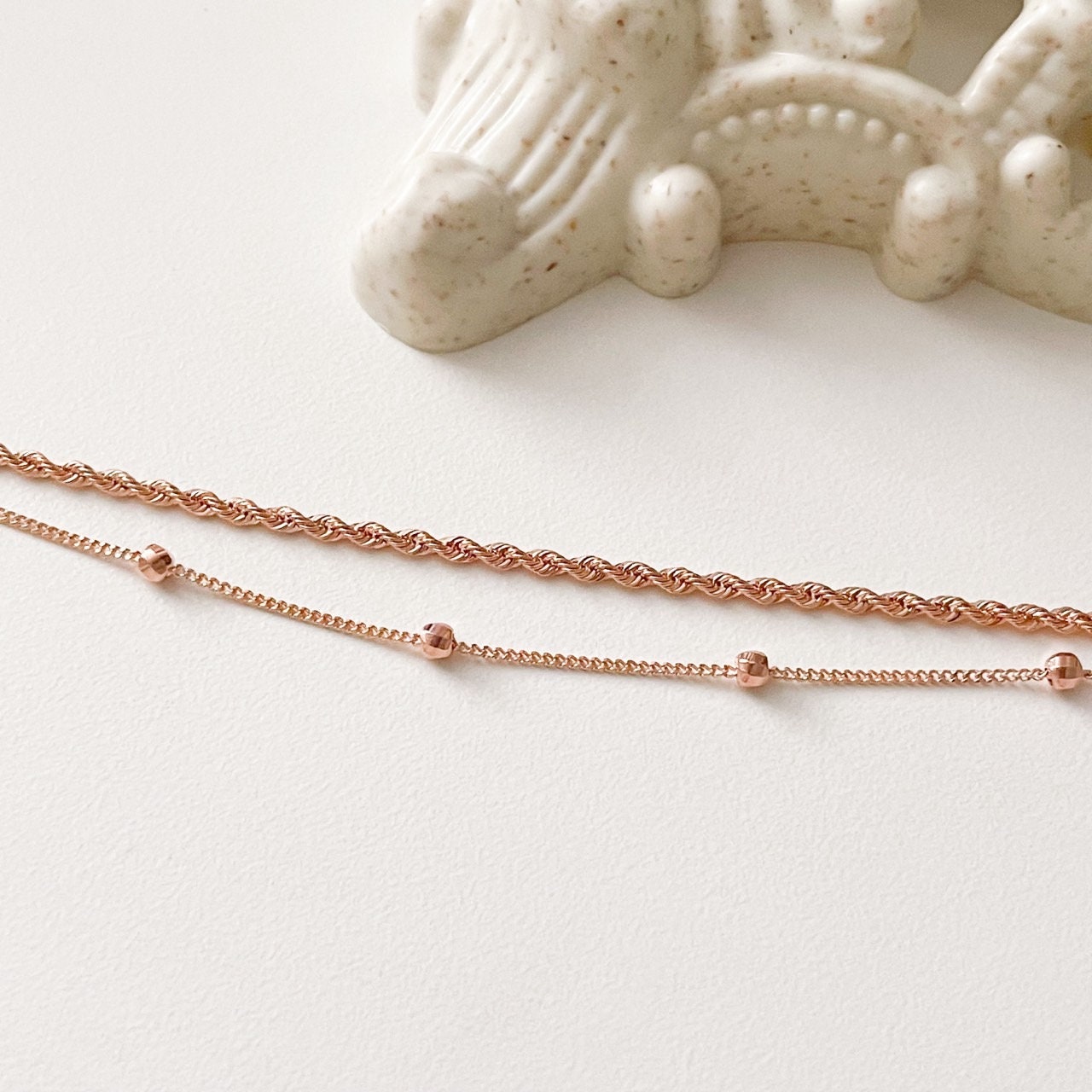 14K Solid Gold Two Rows Chain Bracelet Italian Balls Dainty Chain ...