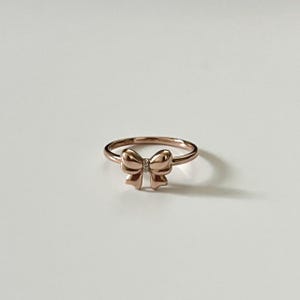 14K Solid Gold Ribbon Bow Ring Minimalist Hollow Rings Delicate Simple ...