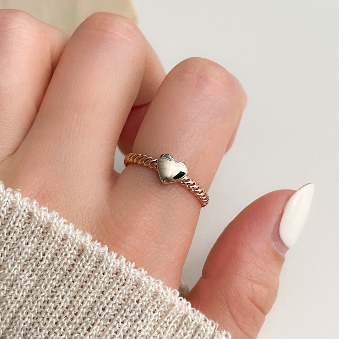 14K Solid Gold Promise Heart Ring Puffed Heart Ring Minimalist Ring ...