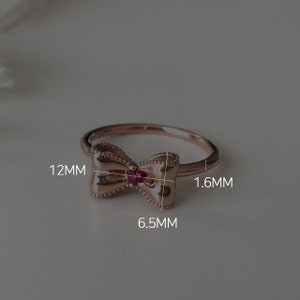 14K Solid Gold Bow Ring Minimalist Rings Ruby CZ Classic Little Bow Ring Work Simple Ring Daily ...