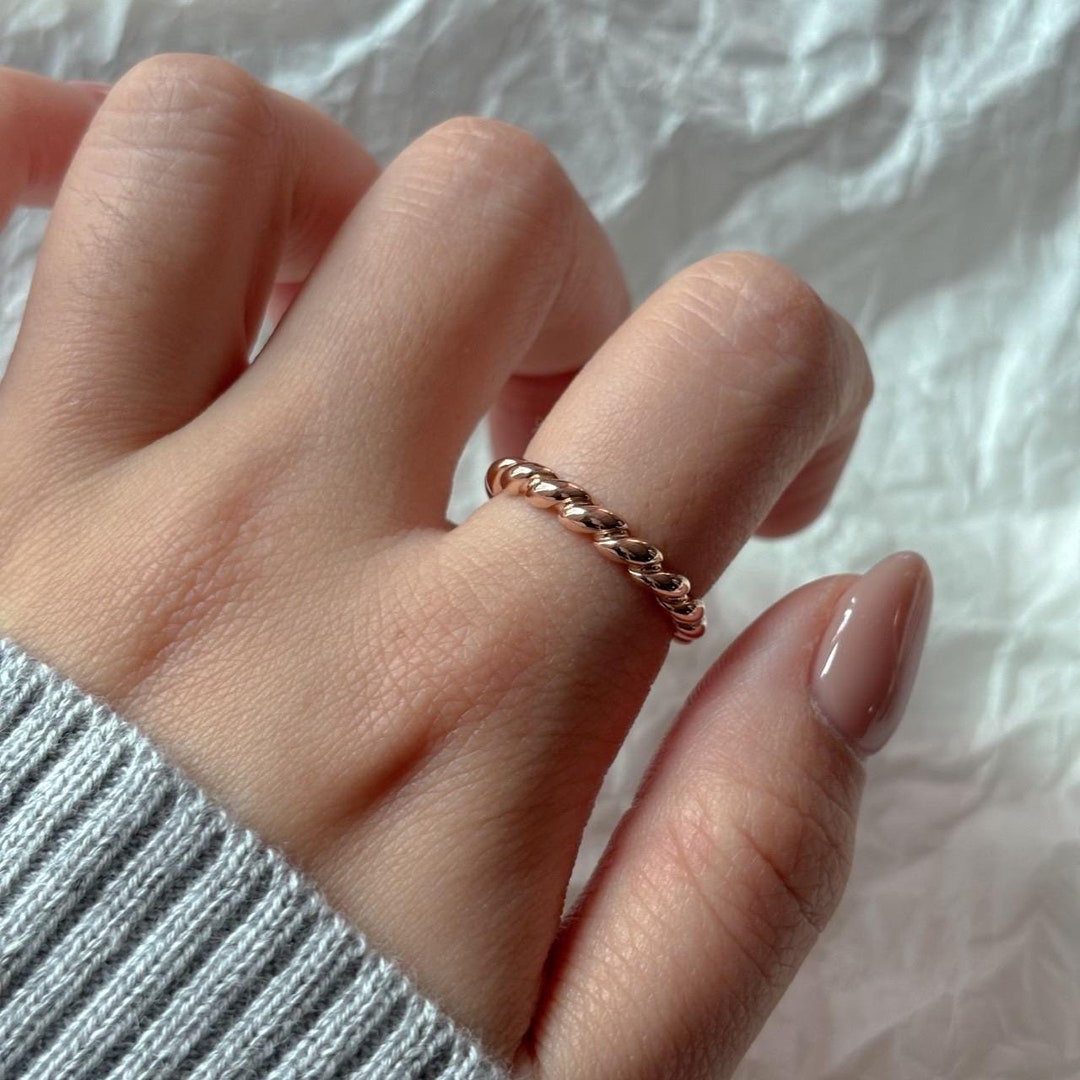 14K Solid Gold Twisted Rope Ring Dainty Stacking Ring Everyday Ring ...