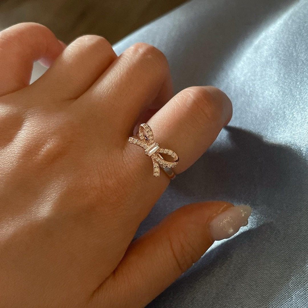 14K Solid Gold Bow Tie Ring Love Knot Ring Cute Ribbon Statement Ring ...