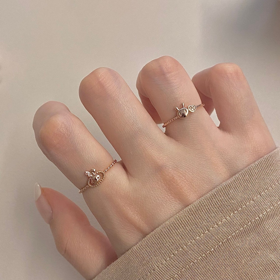 14K Solid Gold Bunny Ring Gold Rabbit Ring Animal Ring Bunny Pet Animal ...