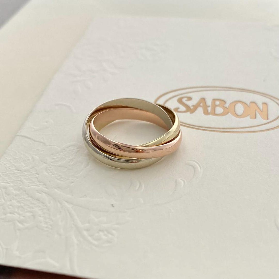 14K Solid Gold Three Interlocking Rings 3 Rolling Rings Set Tricolor ...