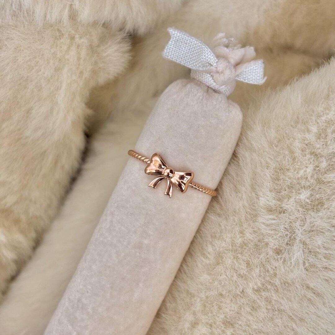 14K Solid Gold Ribbon Bow Ring Minimalist Rings Delicate Simple Ring ...