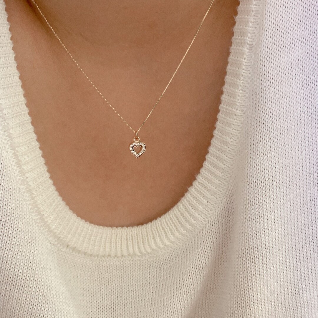 14K Solid Gold Heart Pendant Necklace Minimalist Necklace Daily ...