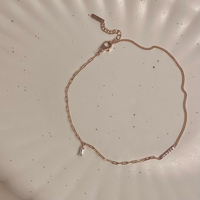 14K Solid Gold Rectangle Charm Chain Anklet Gold Chain Dangle Ankle ...