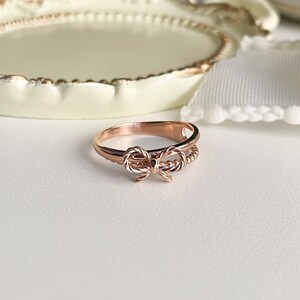14K Solid Gold Double Layer Bow Ring Minimalist Rings Delicate Ribbon ...