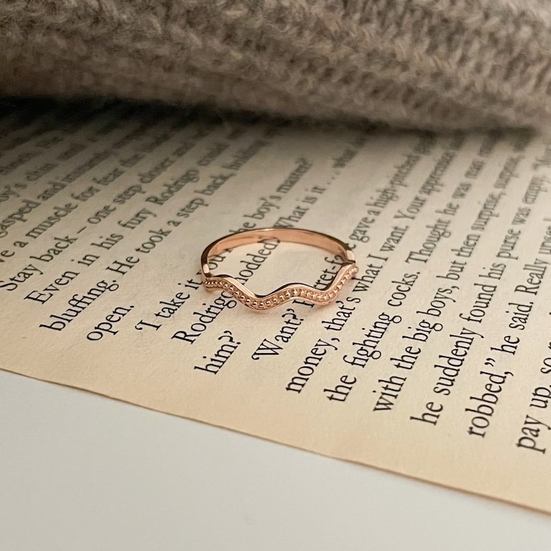 14K Solid Gold Wave Ring Dainty Ring Thumb Ring Minimalist Ring Daily Ring Ripple Stacking Ring ...