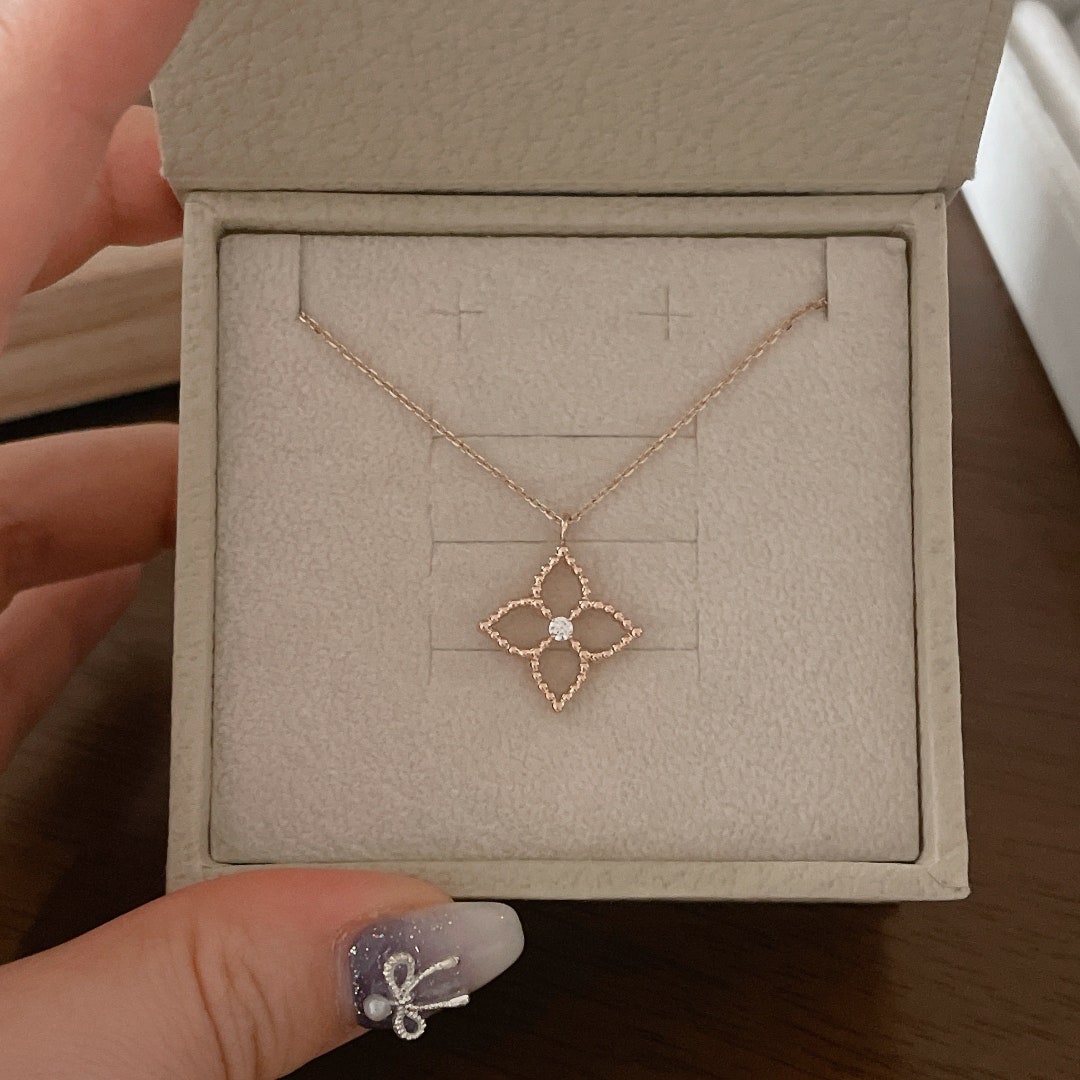 14K Solid Gold Necklace With Natural Diamond Necklace Minimalist Flower ...