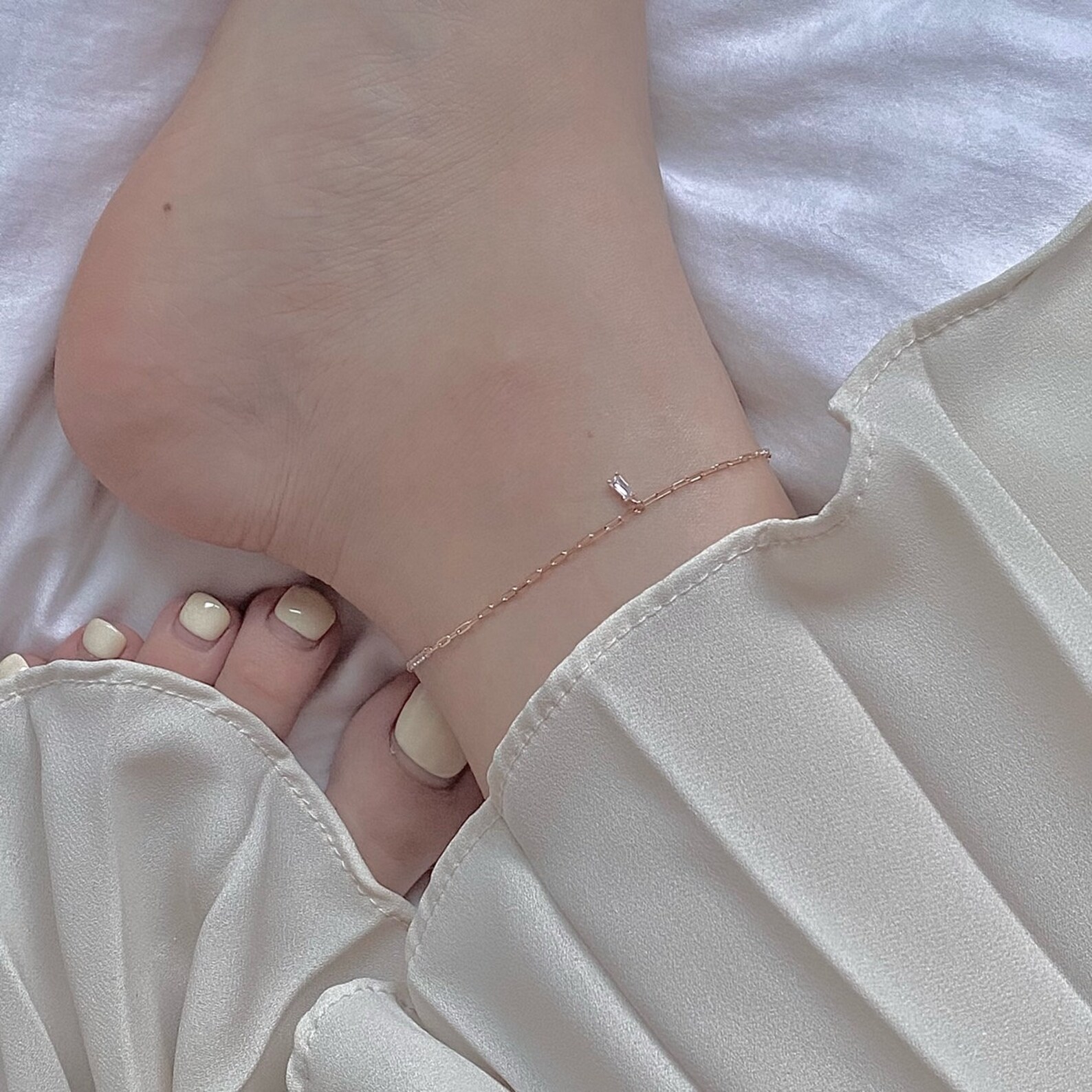 14K Solid Gold Rectangle Charm Chain Anklet Gold Chain Dangle Ankle ...