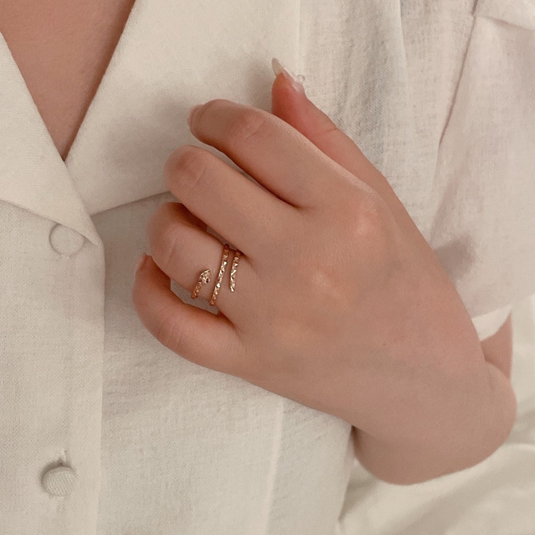 14K Solid Gold Snake Ring Dainty Serpent Ring Wrap Around Snake Ring ...