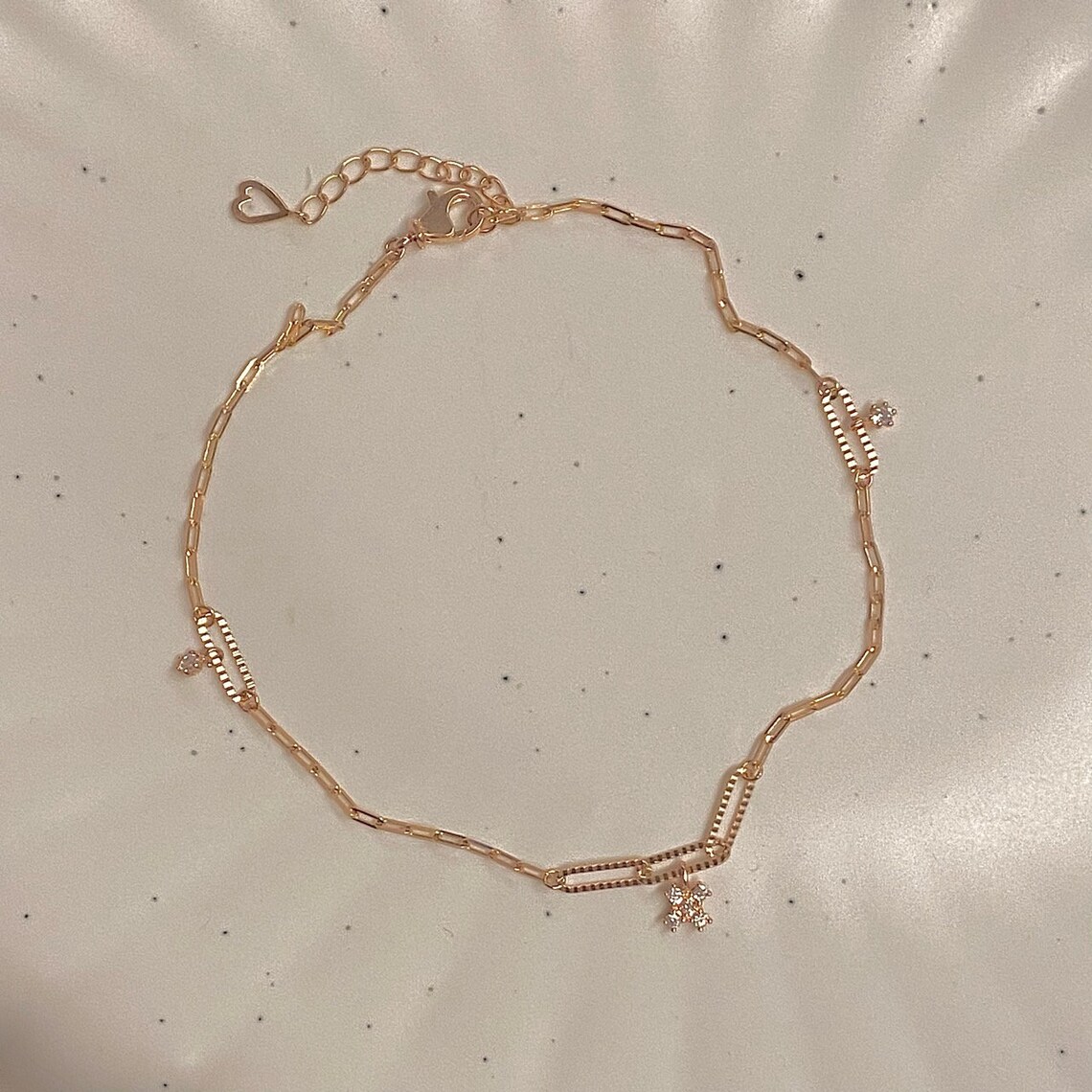 14K Solid Gold Charm Chain Anklet Flower Chain Ankle Bracelets Layering ...