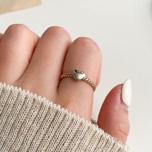 14K Solid Gold Promise Heart Ring Puffed Heart Ring Minimalist Ring ...