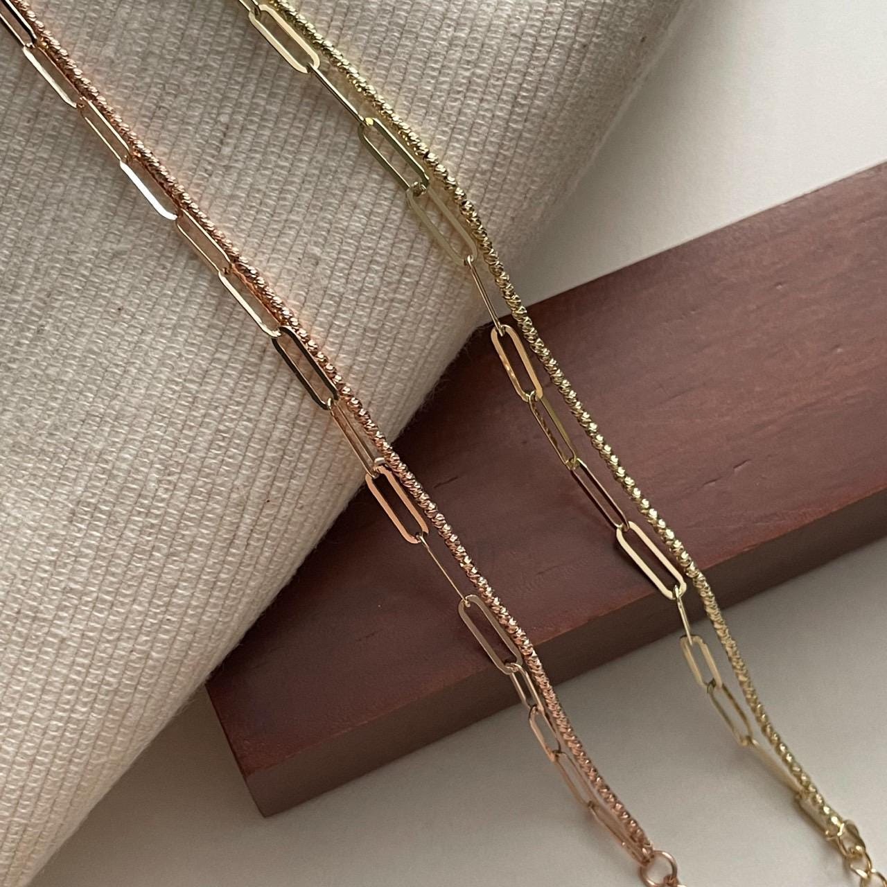 14K Solid Gold Two Rows Layered Chain Bracelet Multi Chain Bracelet ...