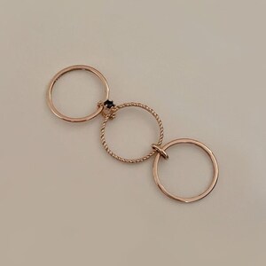 14K Solid Gold Three Connector Band Ring Blue CZ Multi Connector Link ...