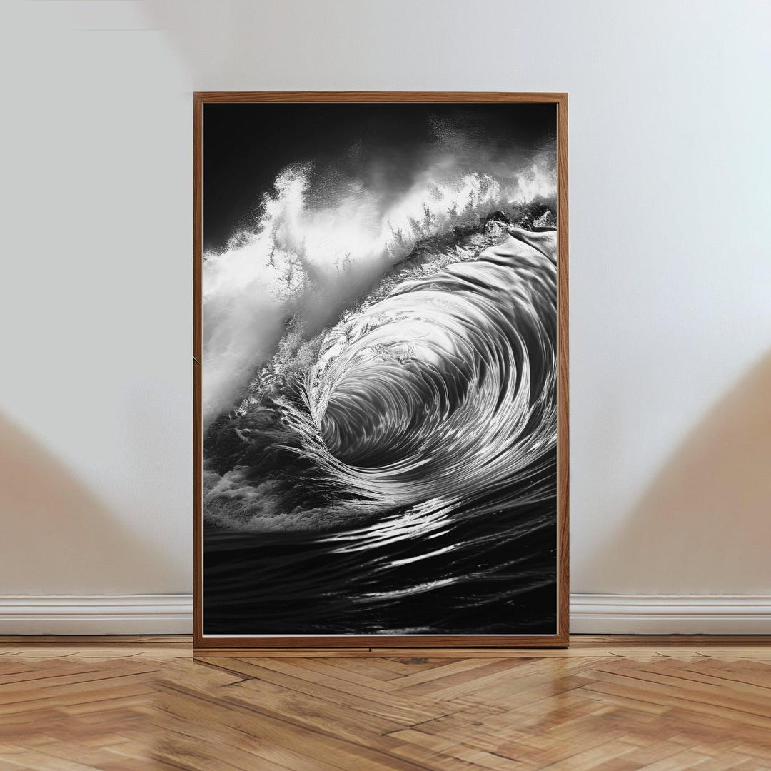 Black and White Wave Wall Art, Ocean Wave Photography, Coastal Decor ...